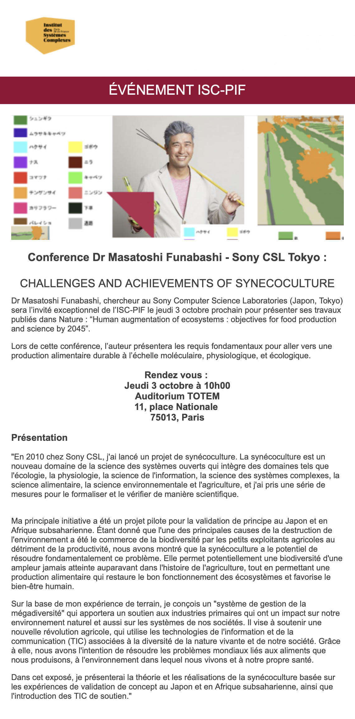 Conférence de Synécoculture à l’ISC-PIF | Human Augmentation of Ecosystems